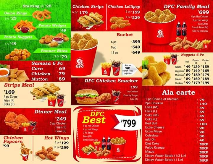 Menu at DFC Fried Chicken, Eluru