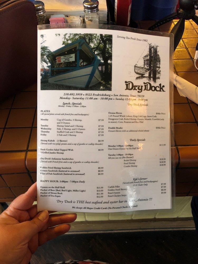 Menu at Dry Dock Oyster Bar, San Antonio
