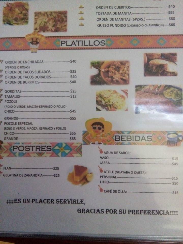 Menu at El Grito De Dolores Hidalgo restaurant, Dolores Hidalgo