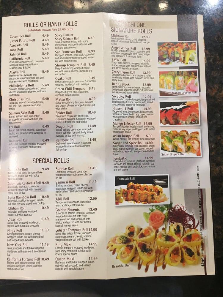 Menu at Hibachi One restaurant, Albuquerque