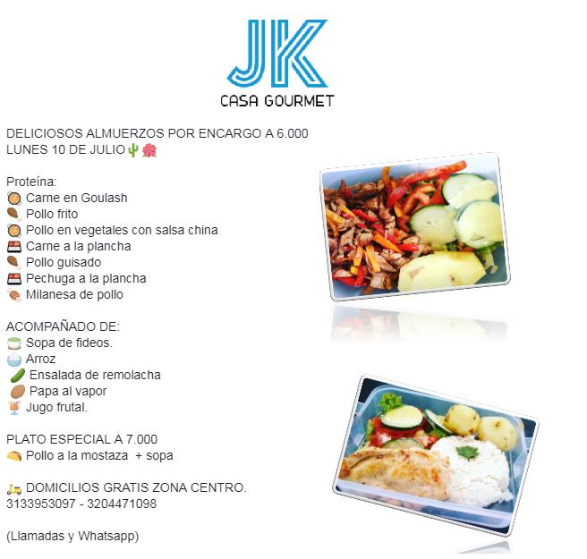 Menu at JK Casa-Gourmet restaurant, Cúcuta