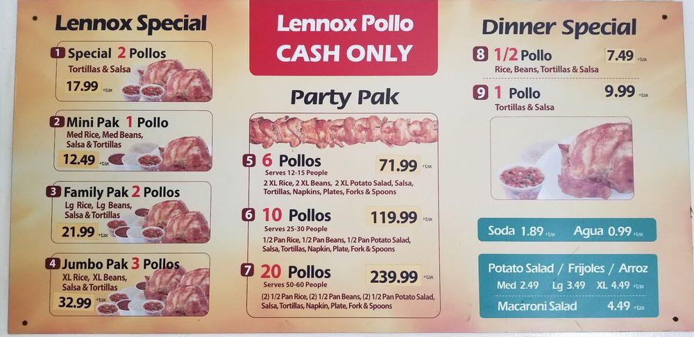 Menu at Lennox Pollo restaurant, Lennox