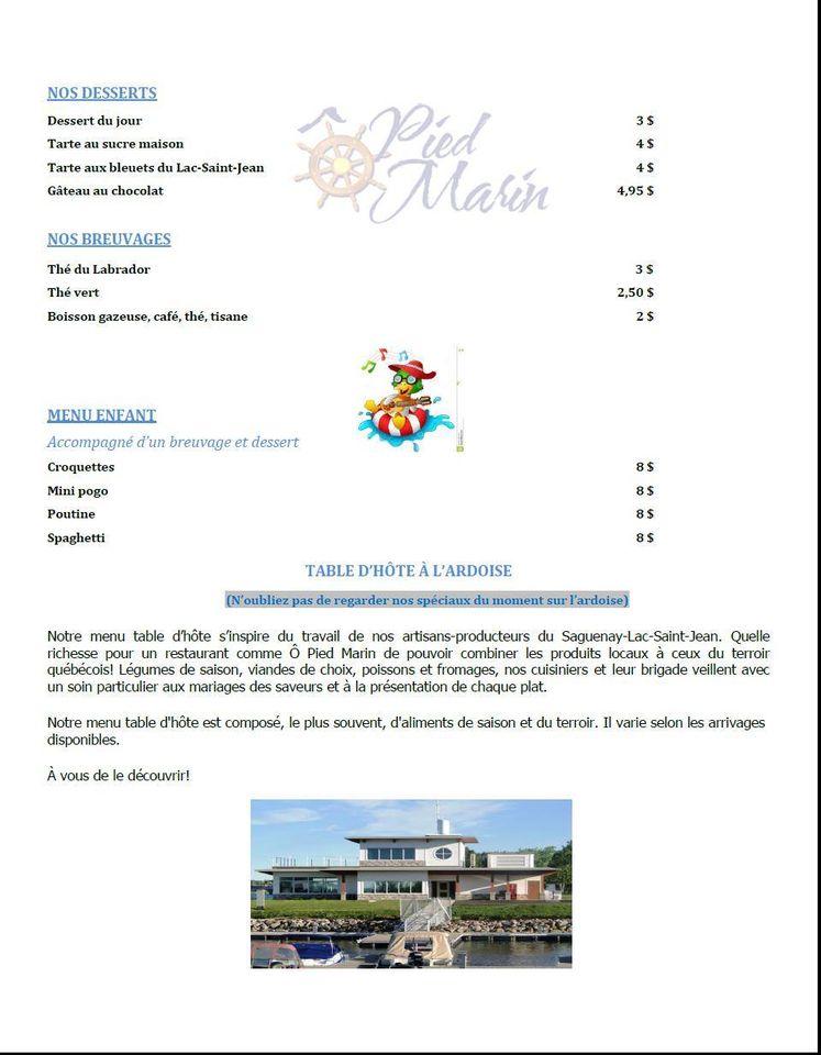 Menu au Restaurant Ô Pied Marin, Saint-Félicien