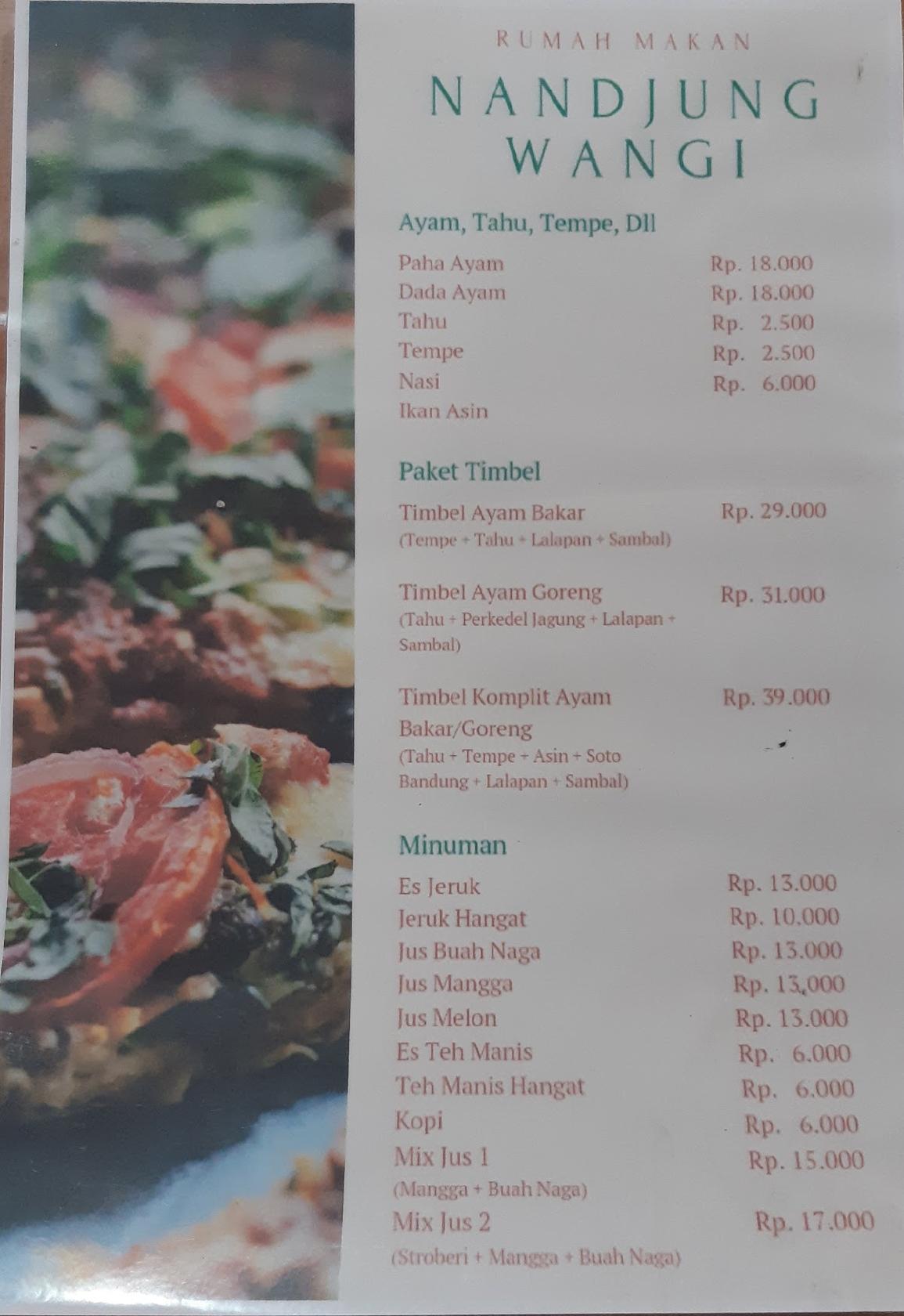 Menu at Rumah Makan Sunda Nandjung Wangi restaurant, Soreang