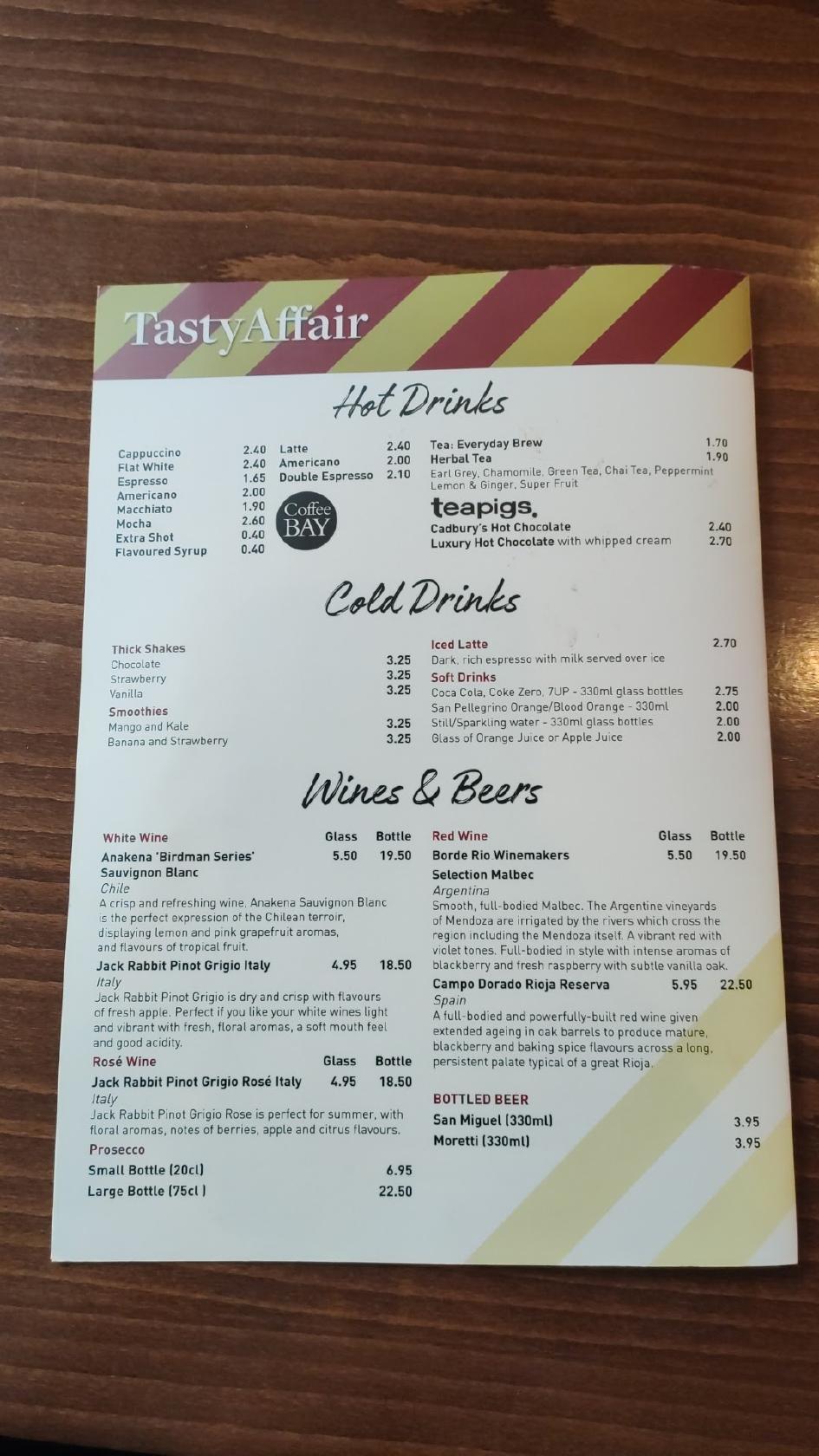 Menu at Tasty Affair cafe, Worcester Park, 70 Central Rd