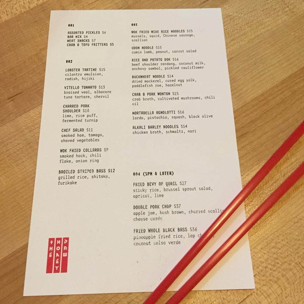 Menu at The Honey Paw restaurant, Portland