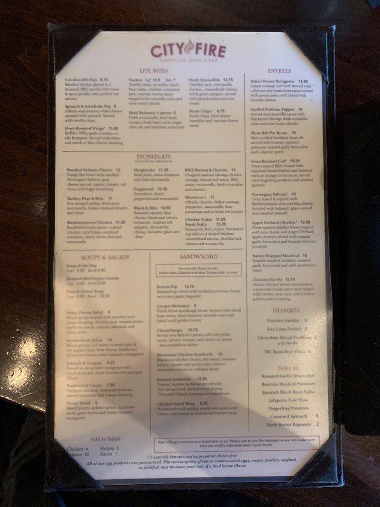 Menu at City Fire pub & bar, The Villages, Canal St
