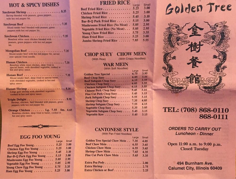 Menu at Golden Tree Restaurant, Calumet City