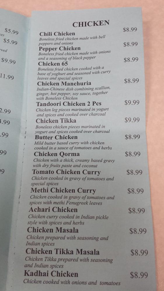 Menu at Masala Cafe, Peoria