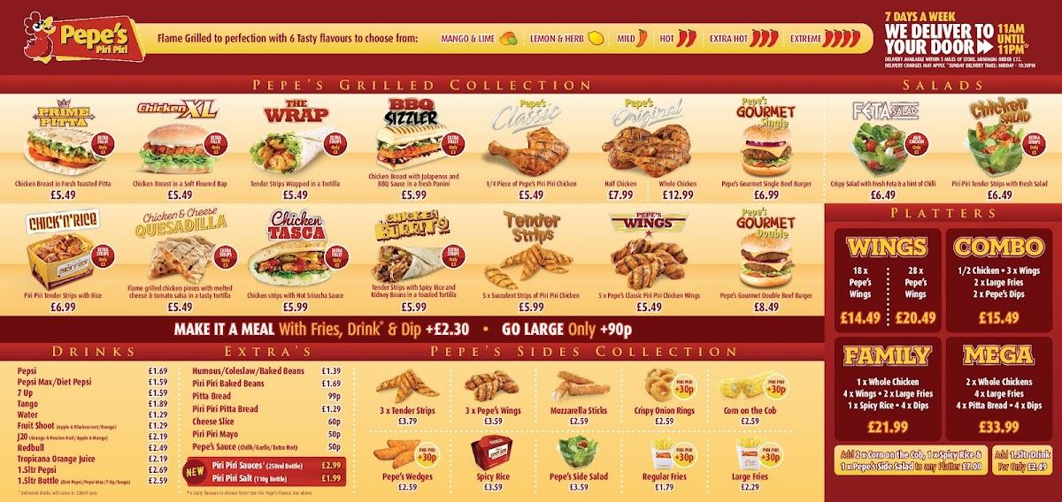 Menu at Pepe's restaurant, Hoddesdon