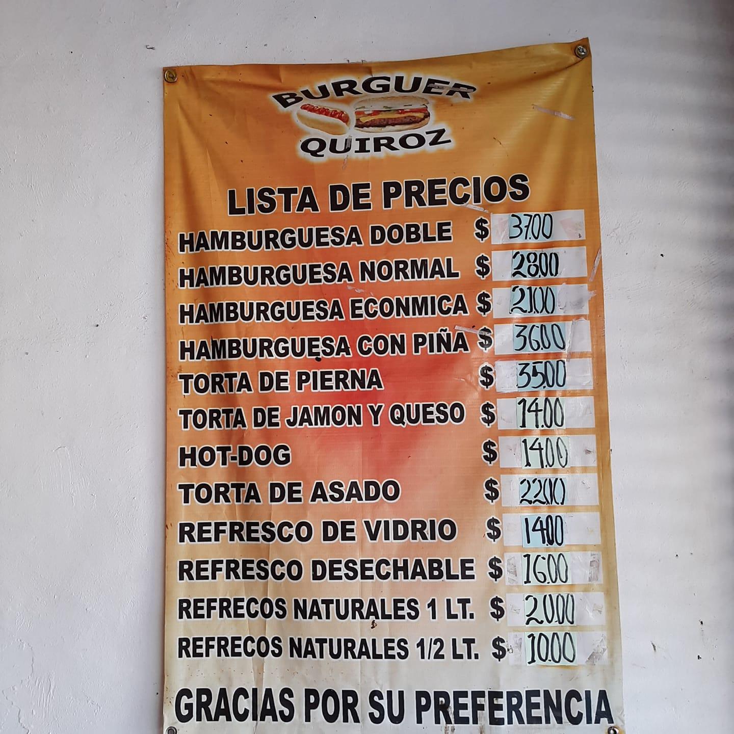 Menu at Burguer Quiroz restaurant, Merida, C. 19 221