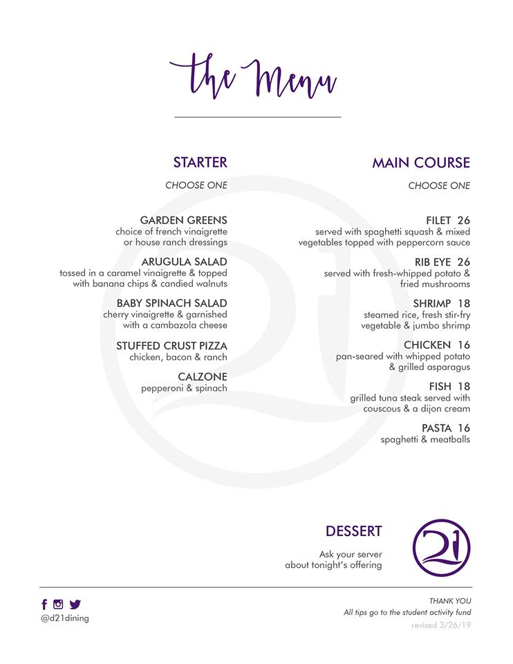 Menu at District 21 Restaurant, Oklahoma City