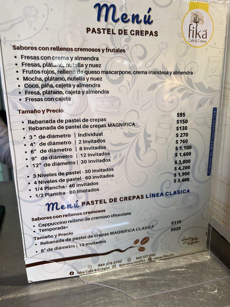 Carta de Fika Café & Crepas, Tijuana, Belisario Domínguez 11294