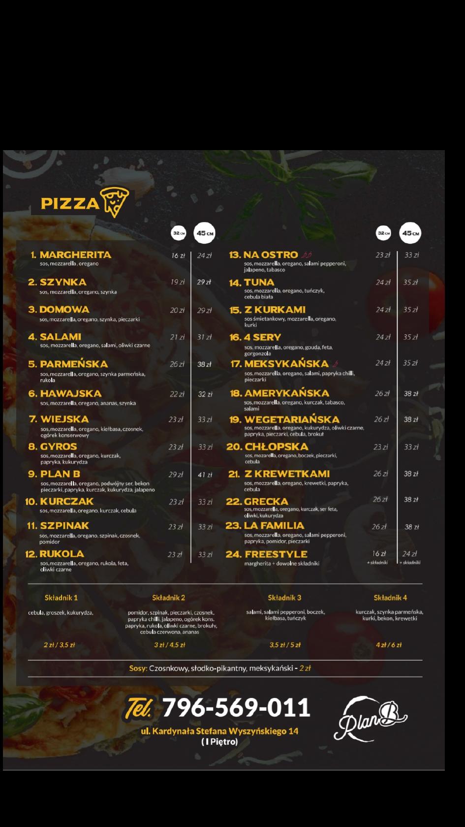 Menu at Plan B Pizzeria, Świdnik