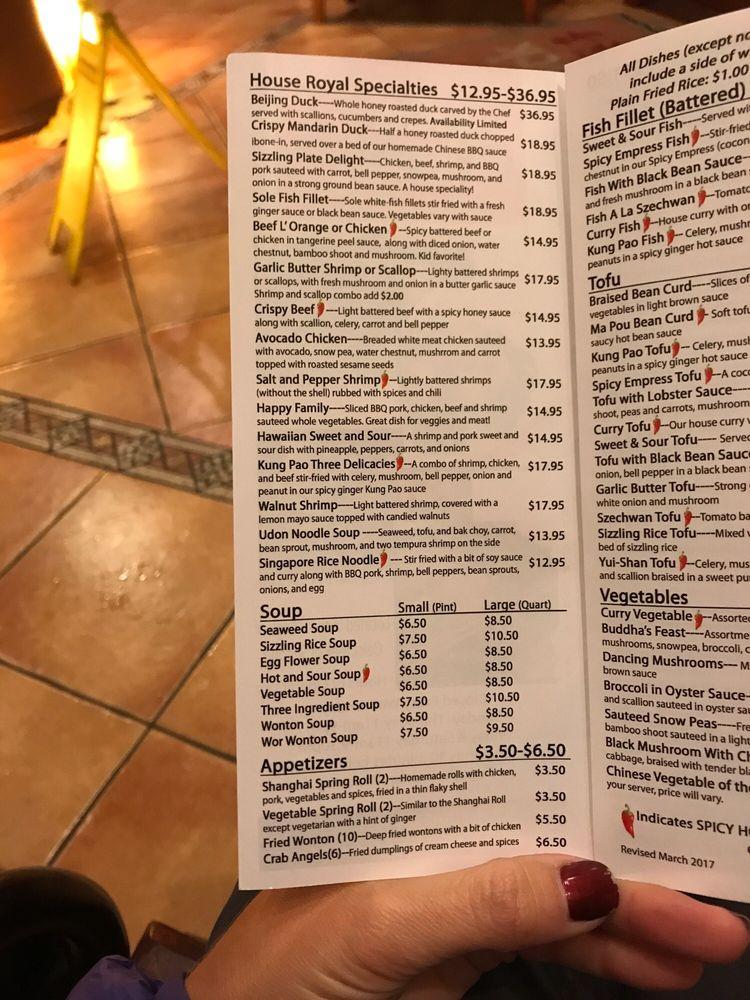 Menu at Red Chopstick restaurant, Sedona, 111 Bell Rock Plaza