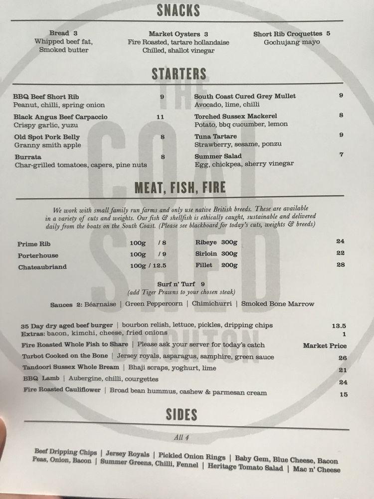 Menu at The Coal Shed Brighton BBQ, Brighton