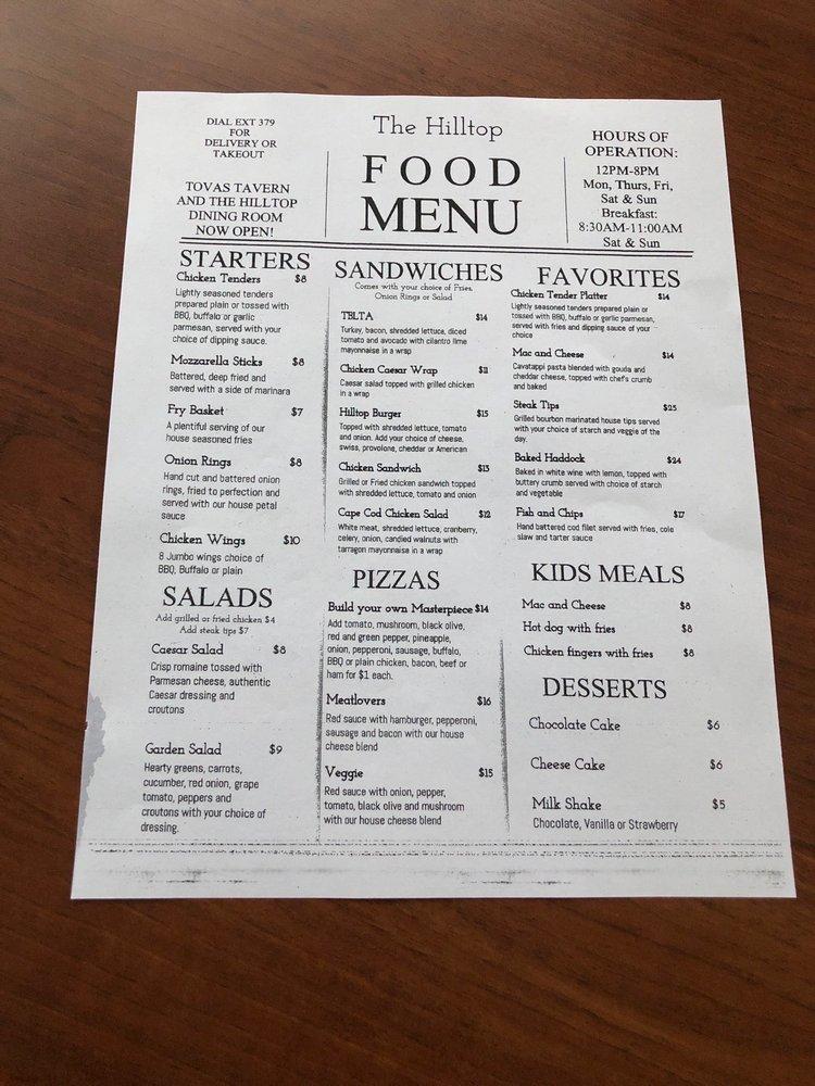 Menu at The Hilltop Restaurant, Sanbornton