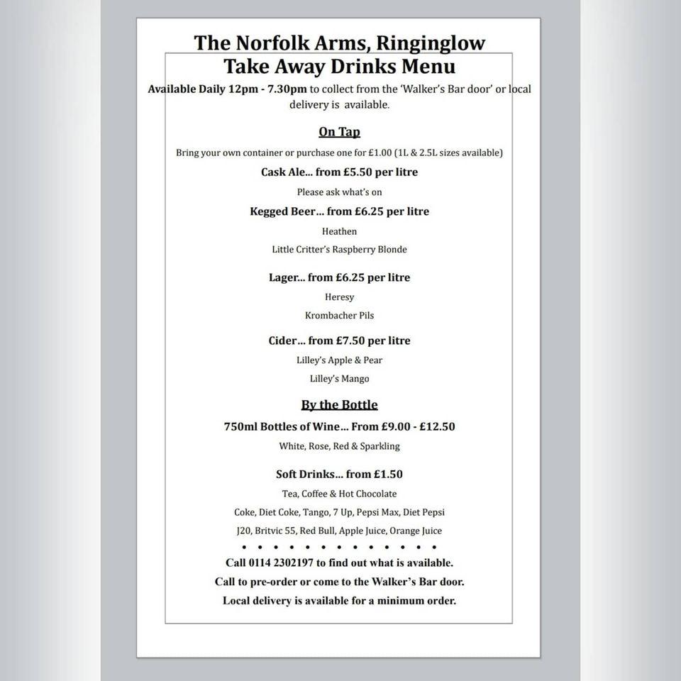 Menu at The Norfolk Arms, Ringinglow pub & bar, Sheffield, 2 Ringinglow ...