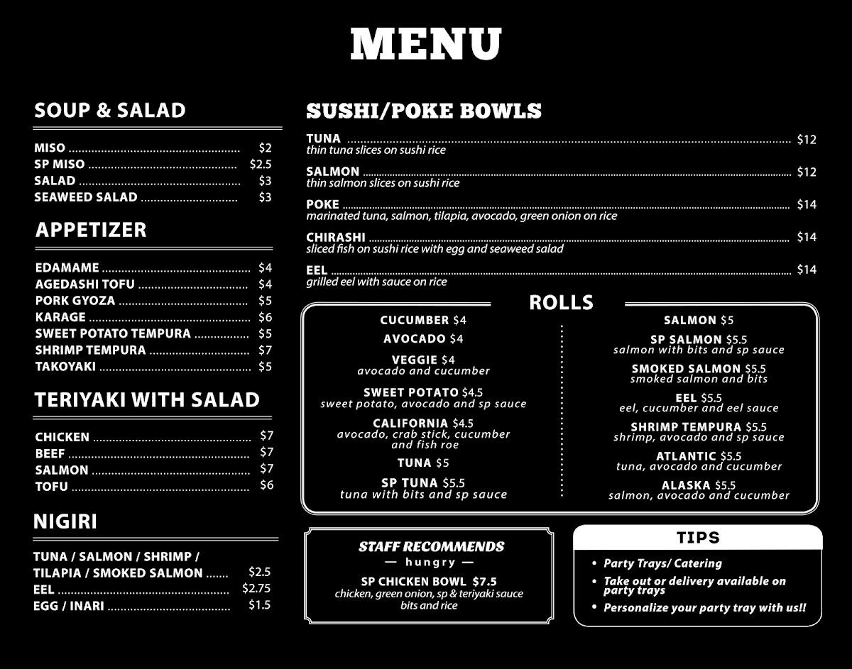 Menu at Tokyo Roll restaurant, Halifax