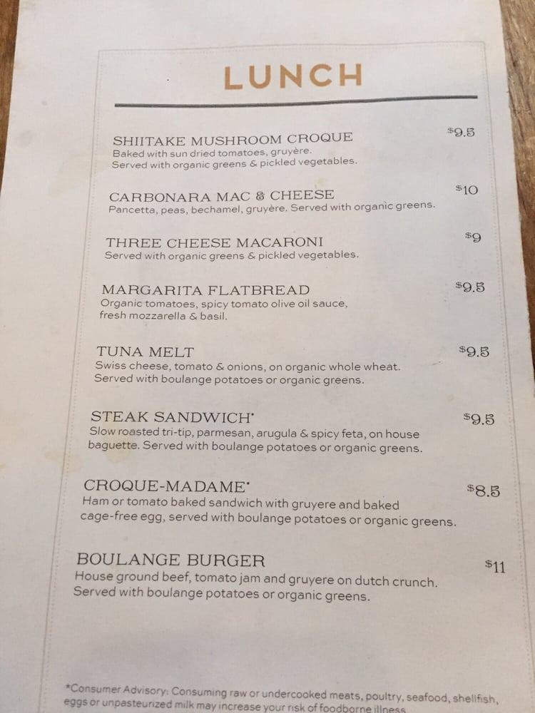 Menu at Eva's Bakery, Salt Lake City