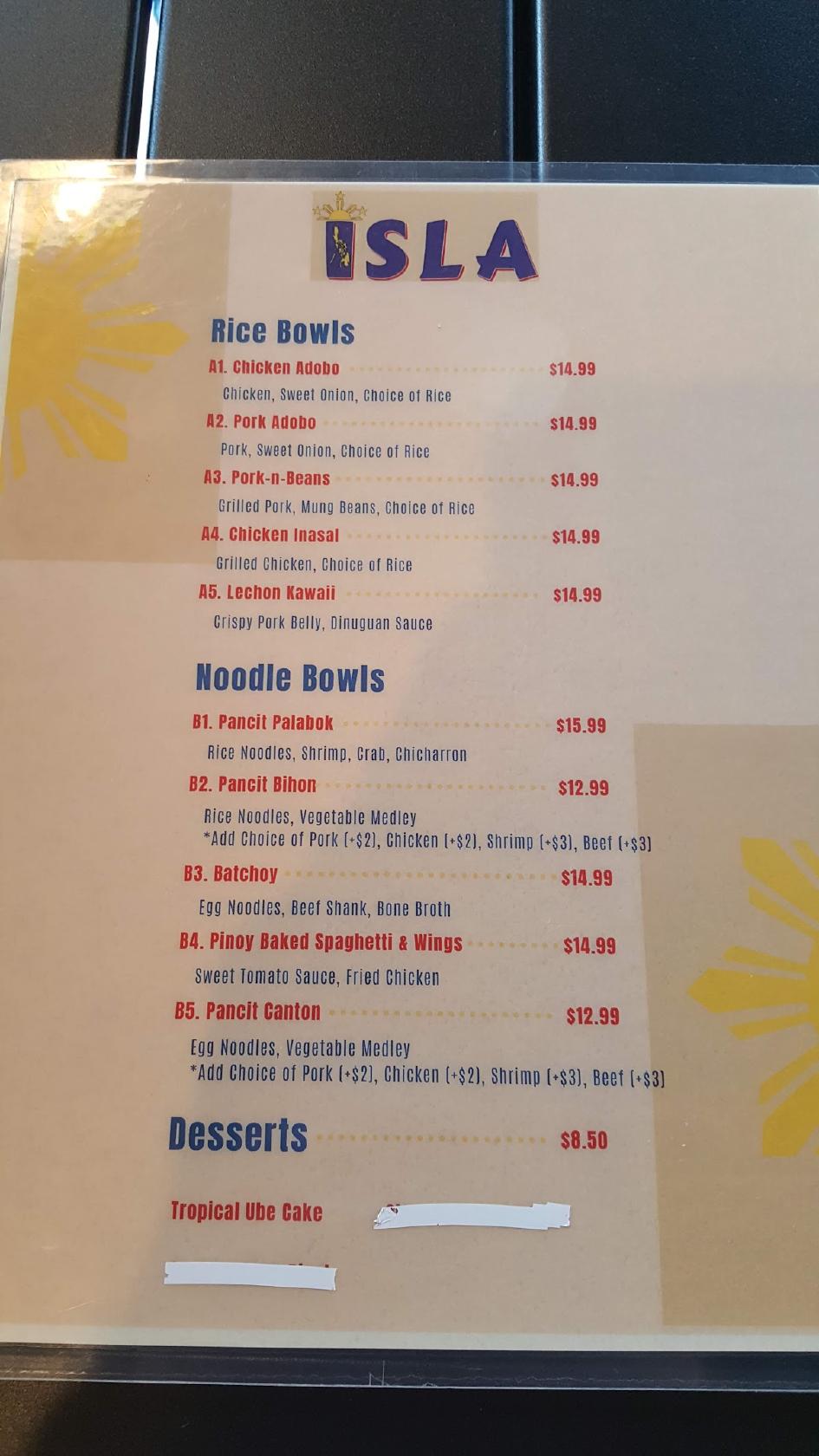 Menu at Isla Detroit desserts, Sterling Heights