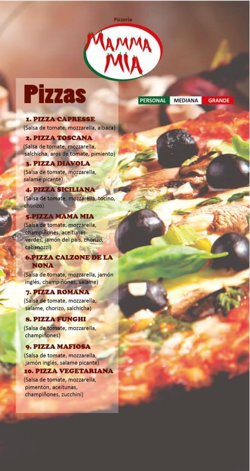 Menu at Pastas y Pizzas MAMMAMIA pizzeria, La Molina