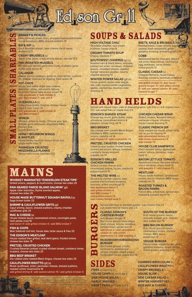 Menu at The Edison Grill pub & bar, Harwinton