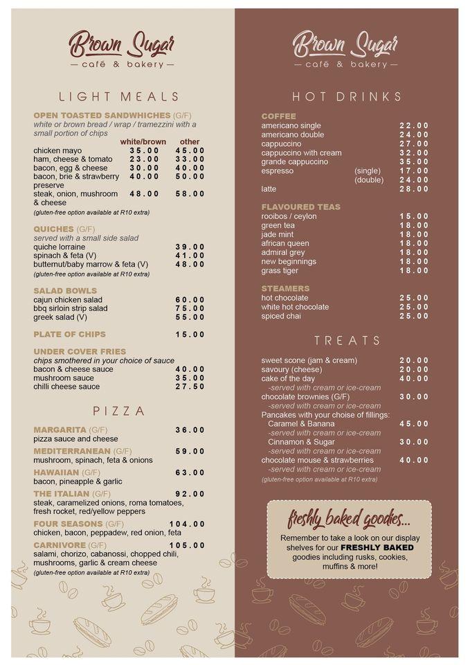 Menu At Brown Sugar Cafe Port Elizabeth