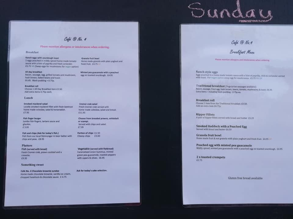 Menu at Cafe at number 4, Beccles