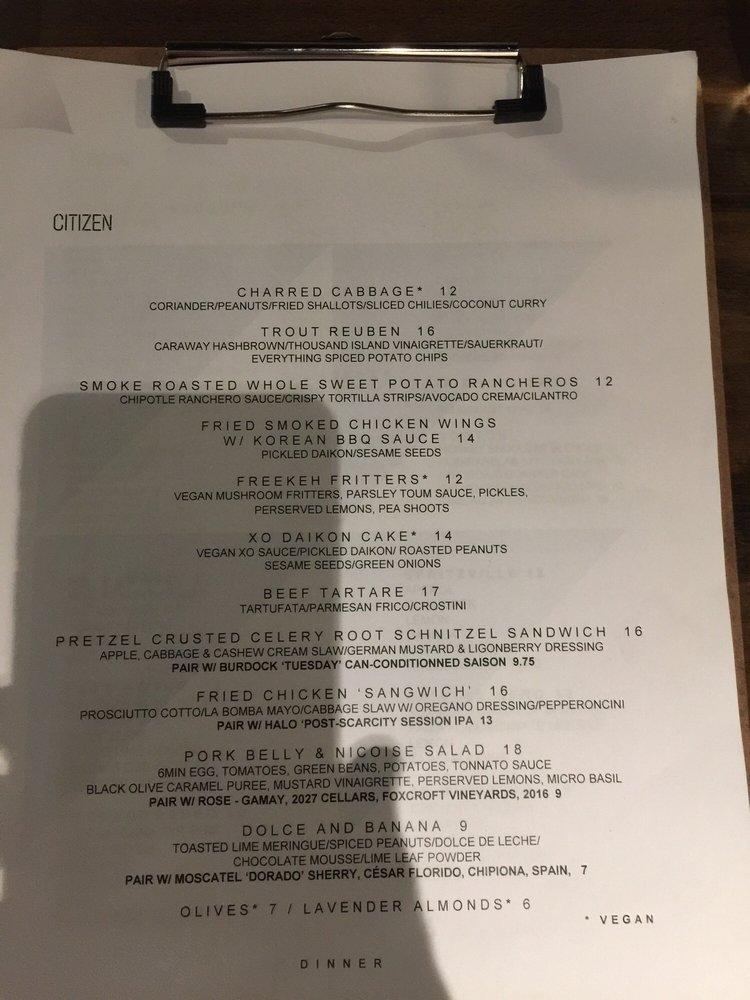 Menu at Citizen pub & bar, Ottawa