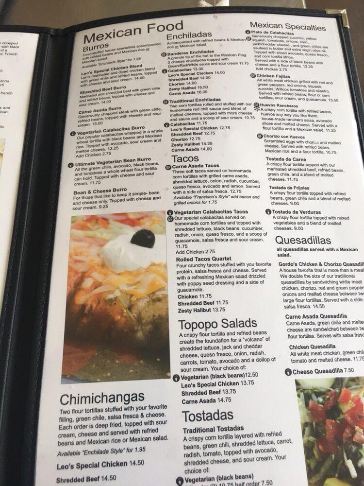 Menu at Eclectic Cafe, Tucson