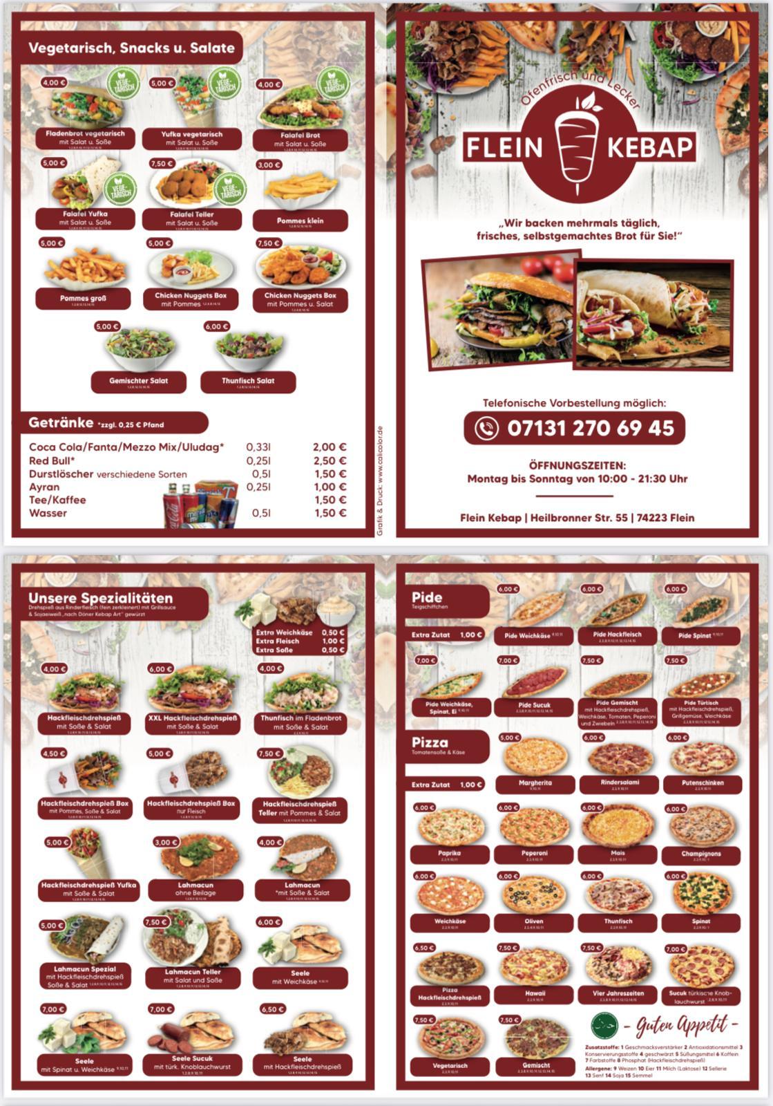 Speisekarte von Flein Kebap, Flein