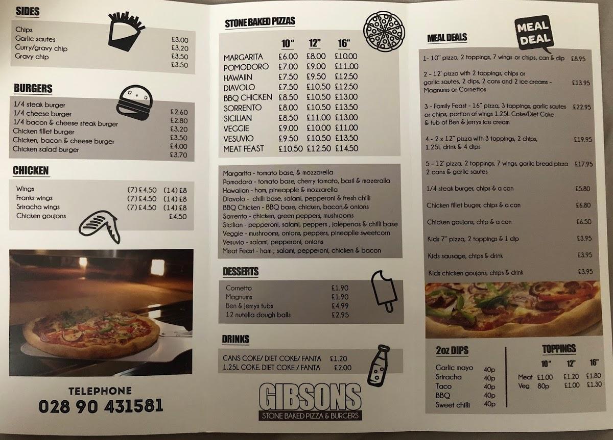 Menu at Gibson’s gourmet cafe and takeaway, Belfast