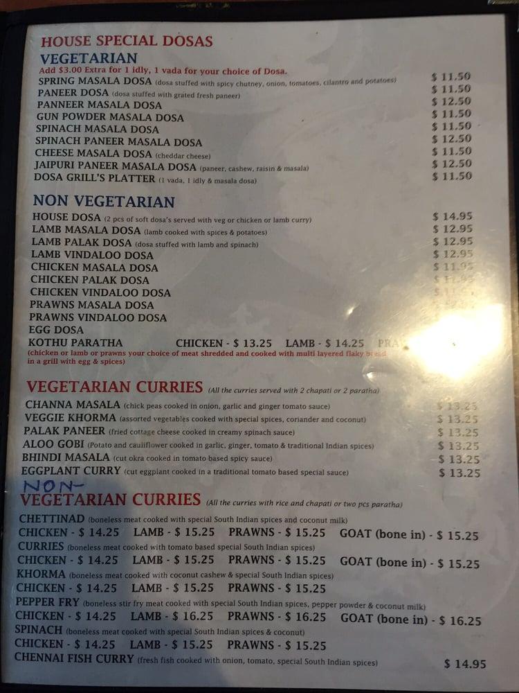 Menu at Krishna's Dosa Grill restaurant, Surrey
