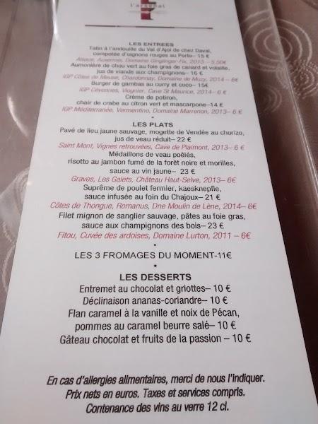 Menu au L'Arsenal restaurant, Nancy