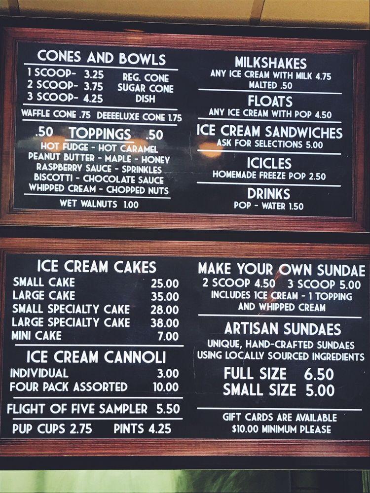 Menu at Lake Effect Ice Cream restaurant, Buffalo