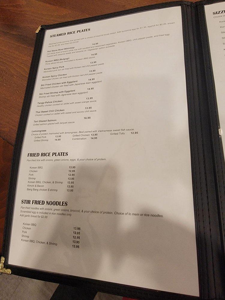 Menu at Le Saigon restaurant, Hammond