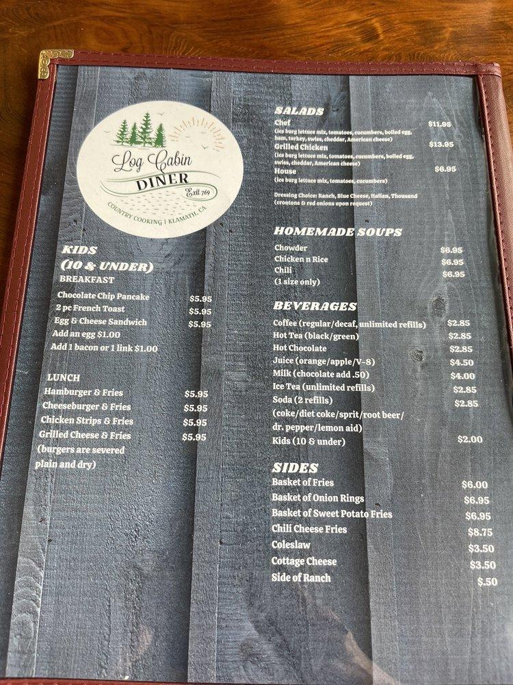 Menu at Log Cabin Diner restaurant, Klamath, 301 CA-169
