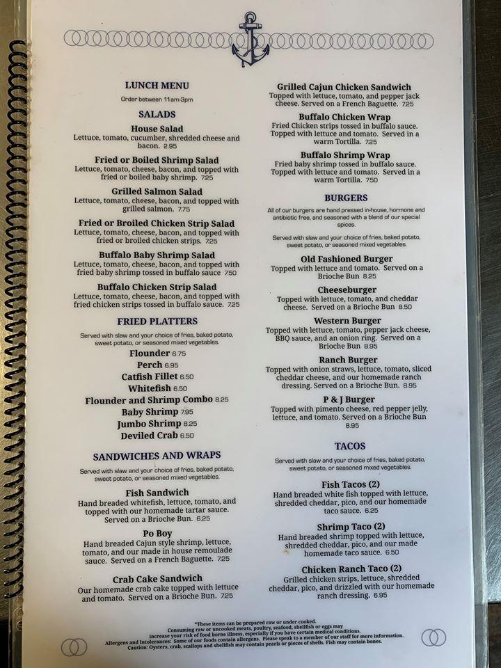 Menu at Mayfair Seafood restaurant, Monroe