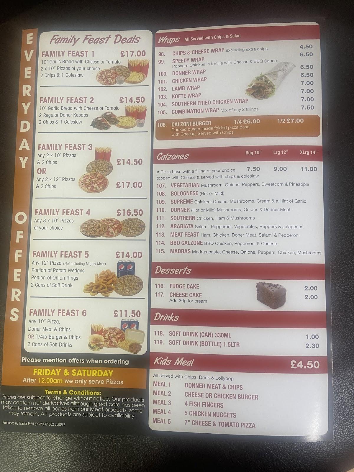 Menu at Pizza house pizzeria, Market Rasen