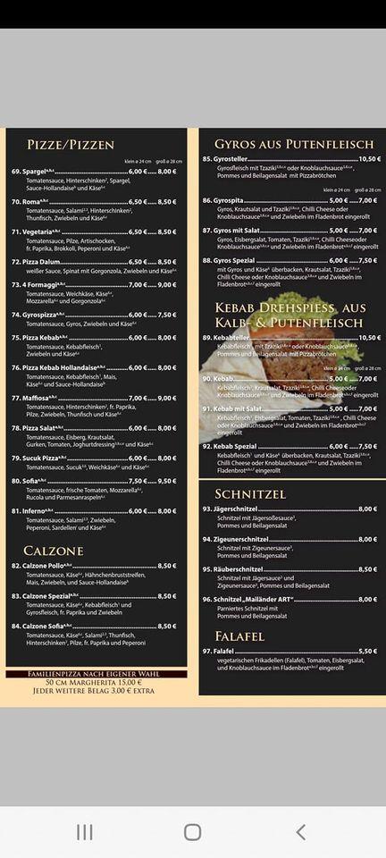 Speisekarte von Pizzeria Sofia, Geeste