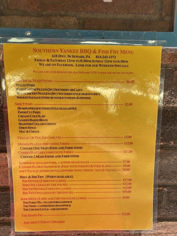 Menu at Southern Yankee BBQ &FishFry, Seward