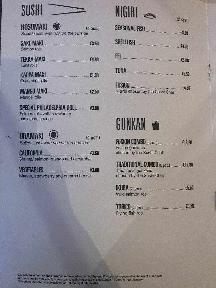 Menu at Subenshi Sushi restaurant, Aveiro