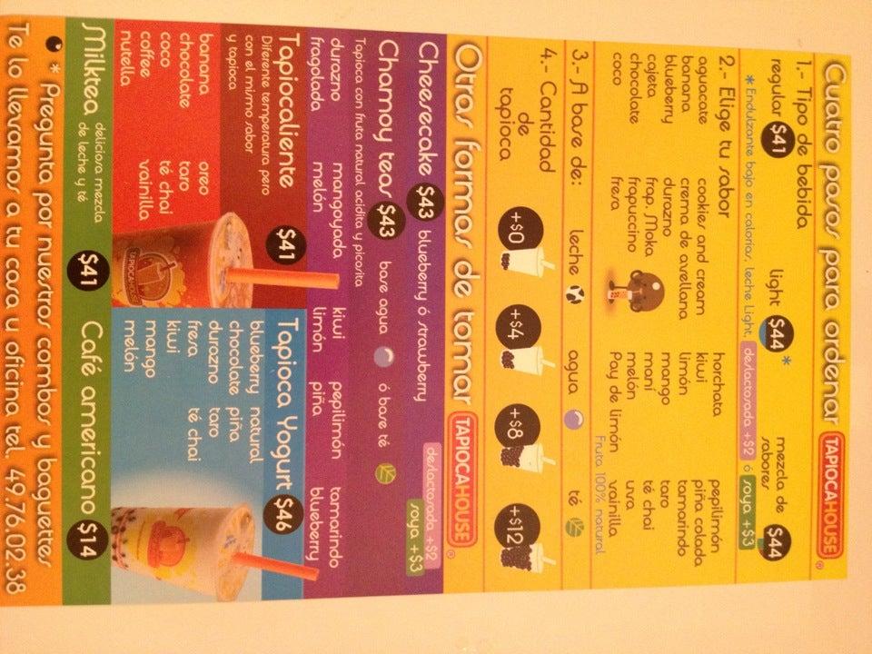 Menu at Tapioca House desserts, Mexico City