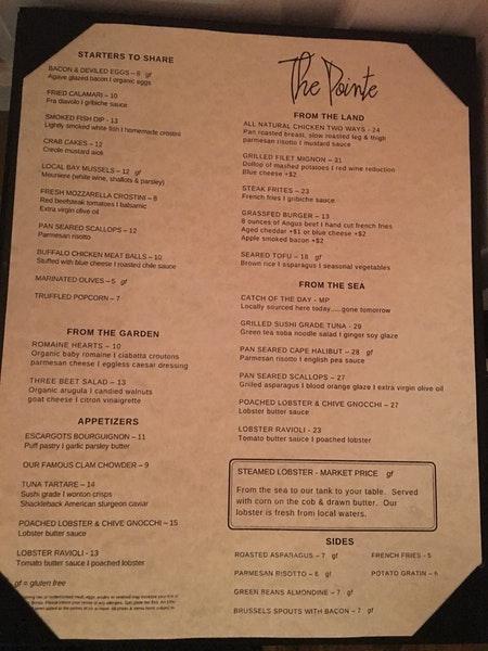 Menu at Crowne Pointe Hotel & Spa pub & bar, Provincetown