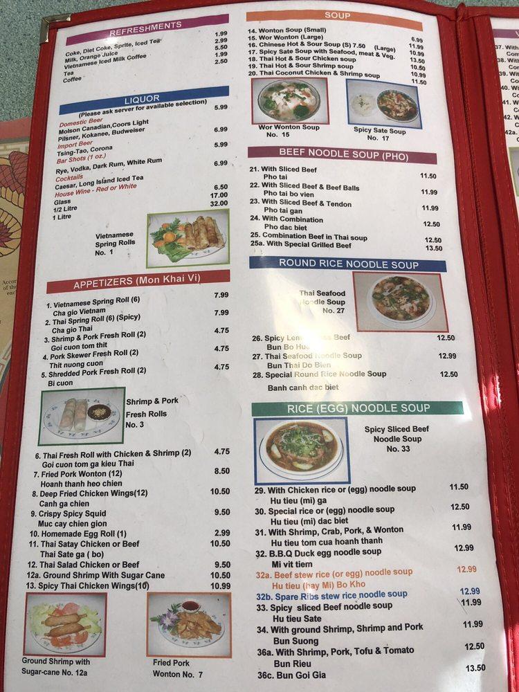 Menu at Vietnamese Garden restaurant, Regina