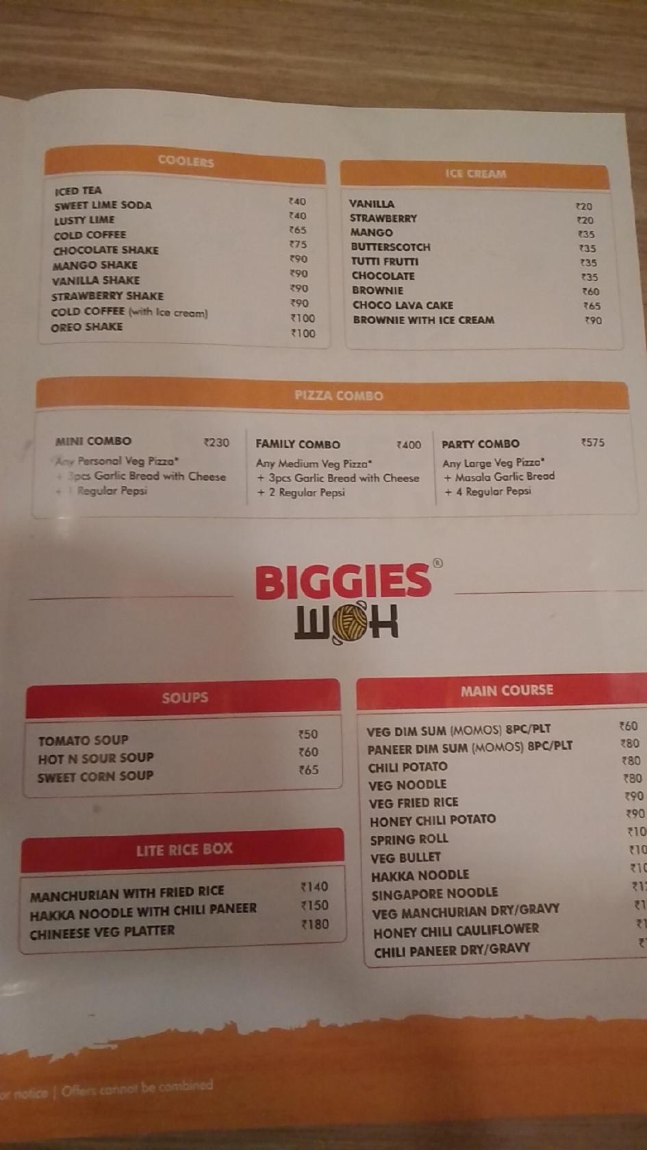 Menu at Biggies Pizza, Bulandshahr