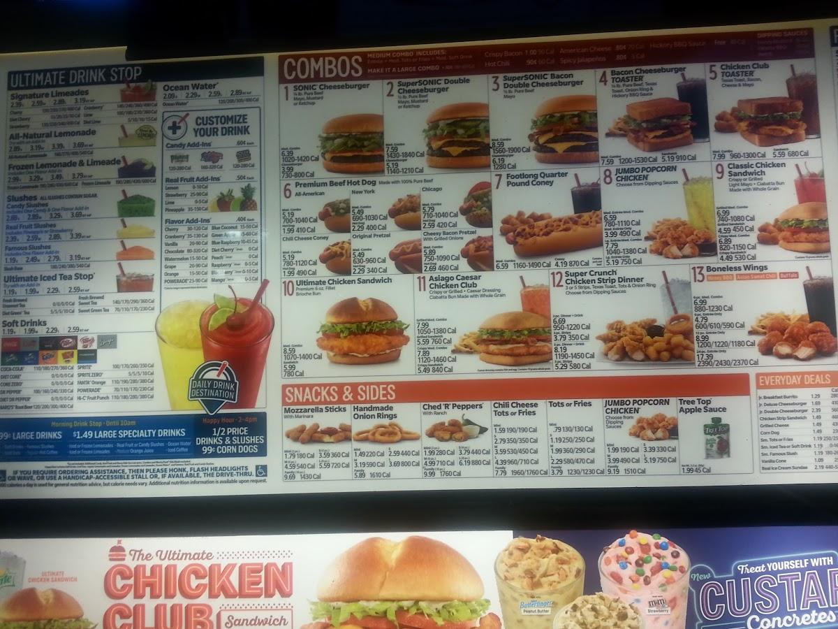 Menu at Sonic Drive-In fast food, Newport News, 12740 Jefferson Ave