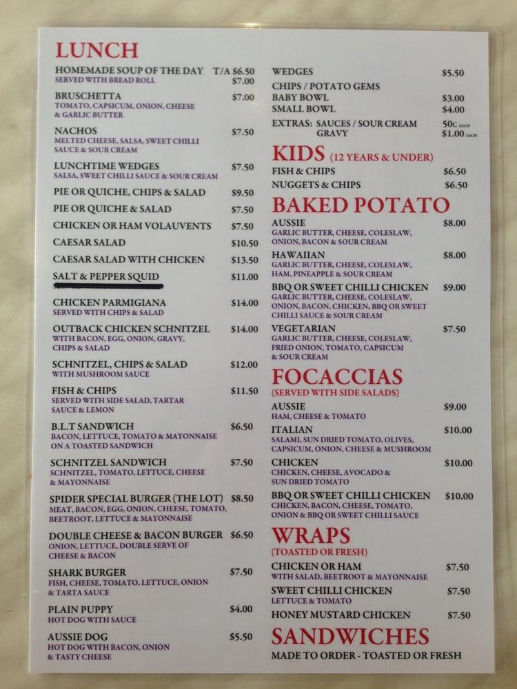 Menu at Spiders Cafe, Moe