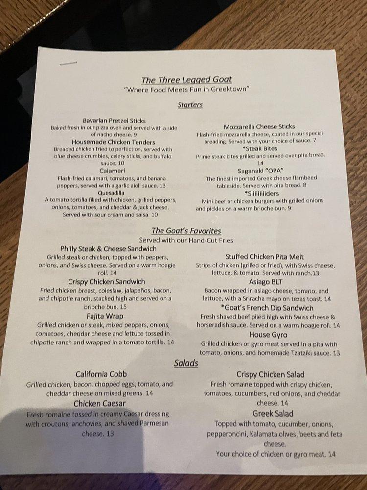 Menu at The Three Legged Goat pub & bar, Detroit